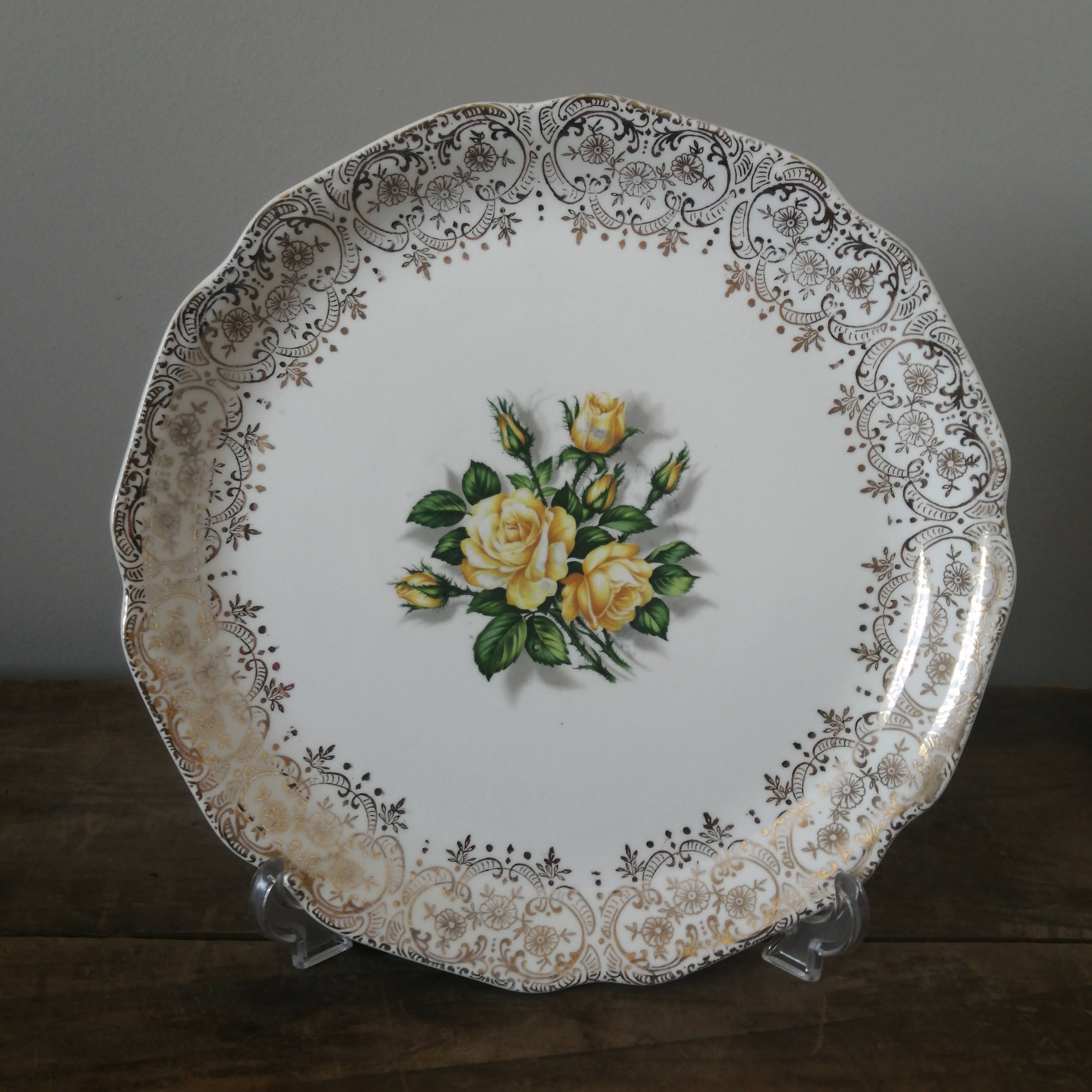 Gold Filigree Romantic Briar Rose Plates Pink Rose China Plate Set of 2 ...