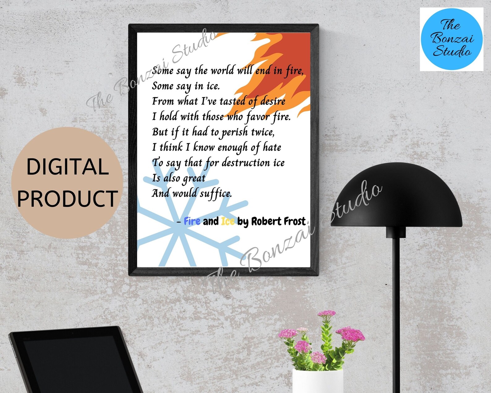 Fire And Ice Poem Printable Wall Art Print Quotes Poem Etsy