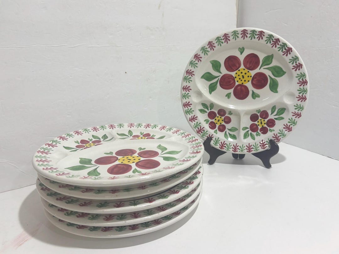 6 Antique Plates Stick Spatterware Handpainted Flowers English - Etsy