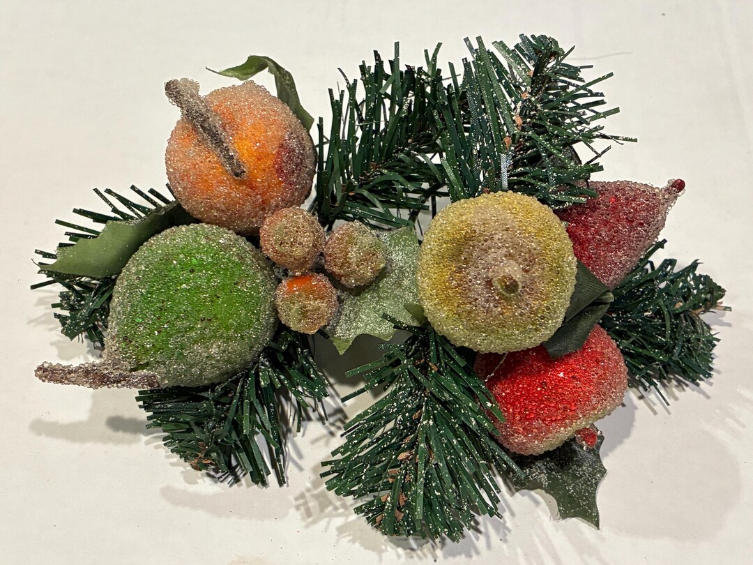 Vintage 2 Sugared Faux Fruit Picks Glitter Apples Pears Christmas ...