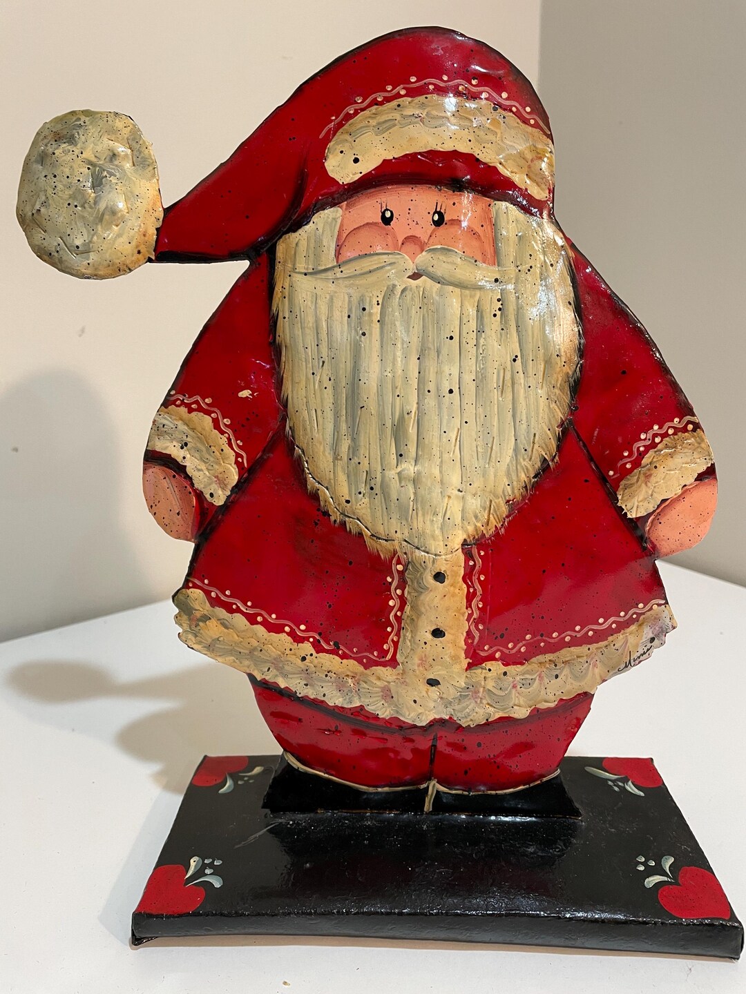 Hand Painted Metal Santa Claus American Folk Art Signed Christmas ...