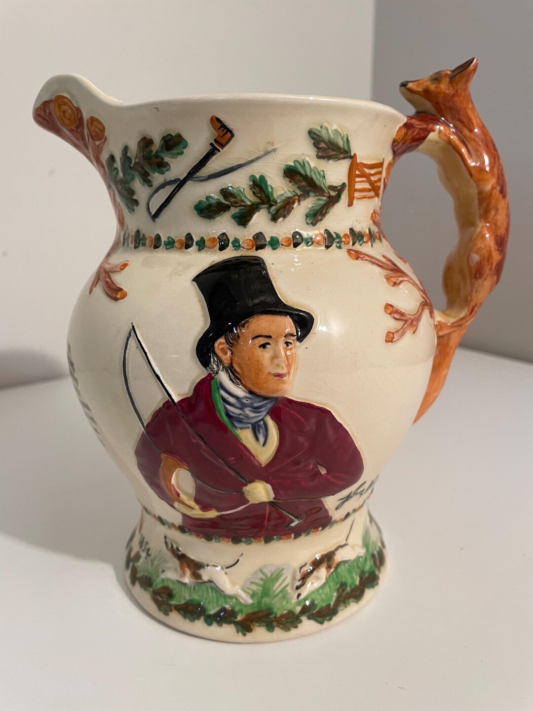 Fox Hunting Pitcher Handpainted Ceramic Equestrian Jug John Peel Crown ...