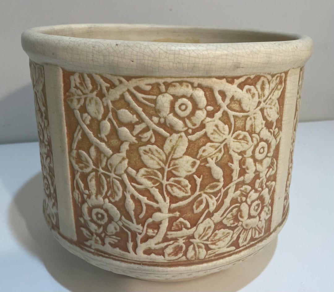 Antique Jardiniere Weller Pottery Art Nouveau Floral Planter Clinton ...