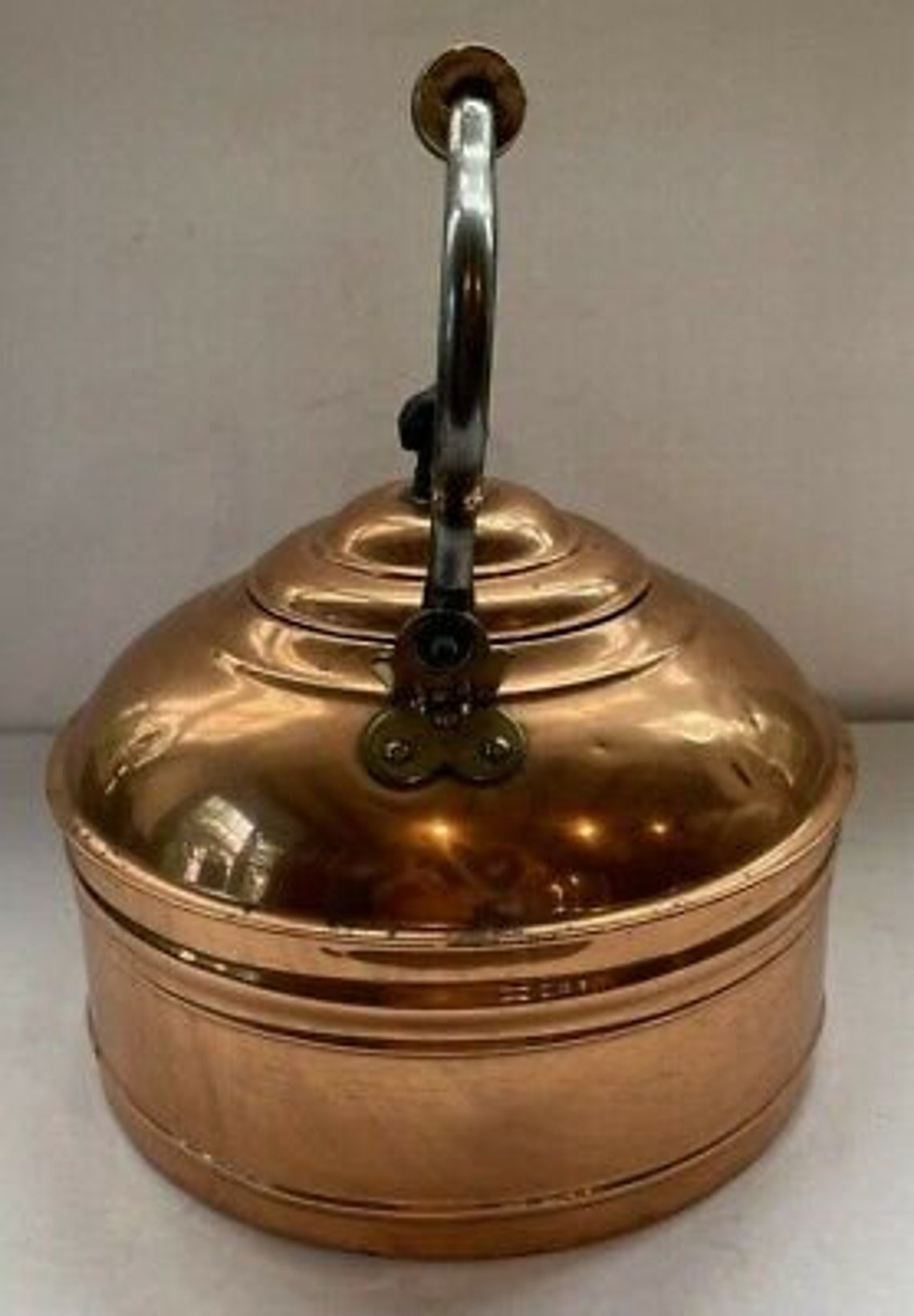 Ant Vtg Copper Kettle Steam Tea Swing Wood Handle Farmhouse Country ...