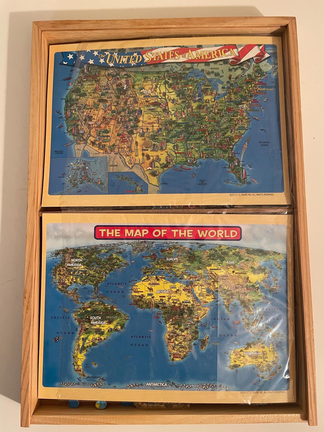 United States & World Map Puzzles Set of 2 in Wood Carry Case - Etsy