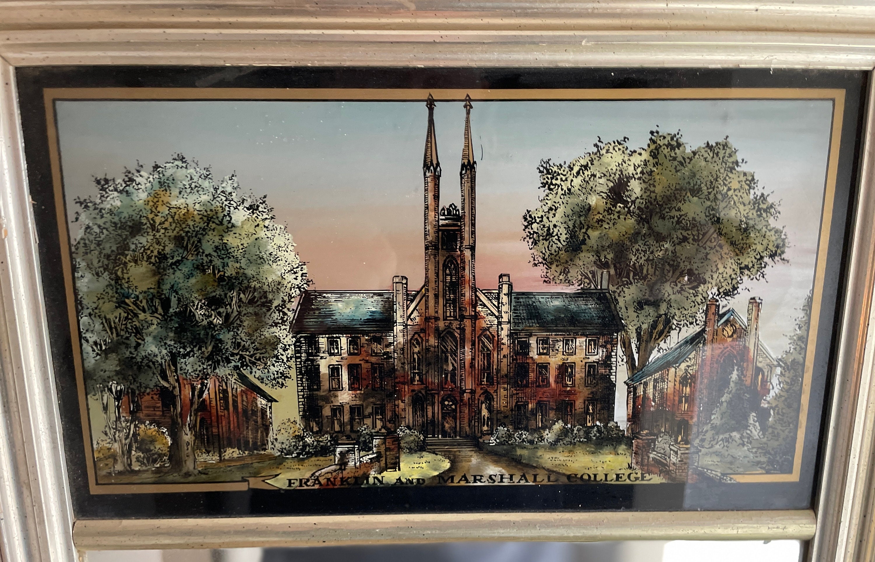 Franklin and Marshall College Mirror Reverse Painting on Glass Eglomise ...