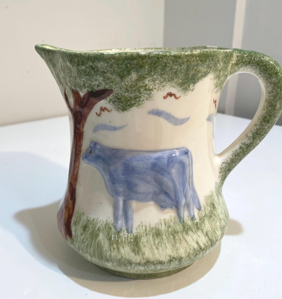 Pitcher Hand Painted Ceramic Cow Pasture by Cash Family Erwin TN 1945 ...