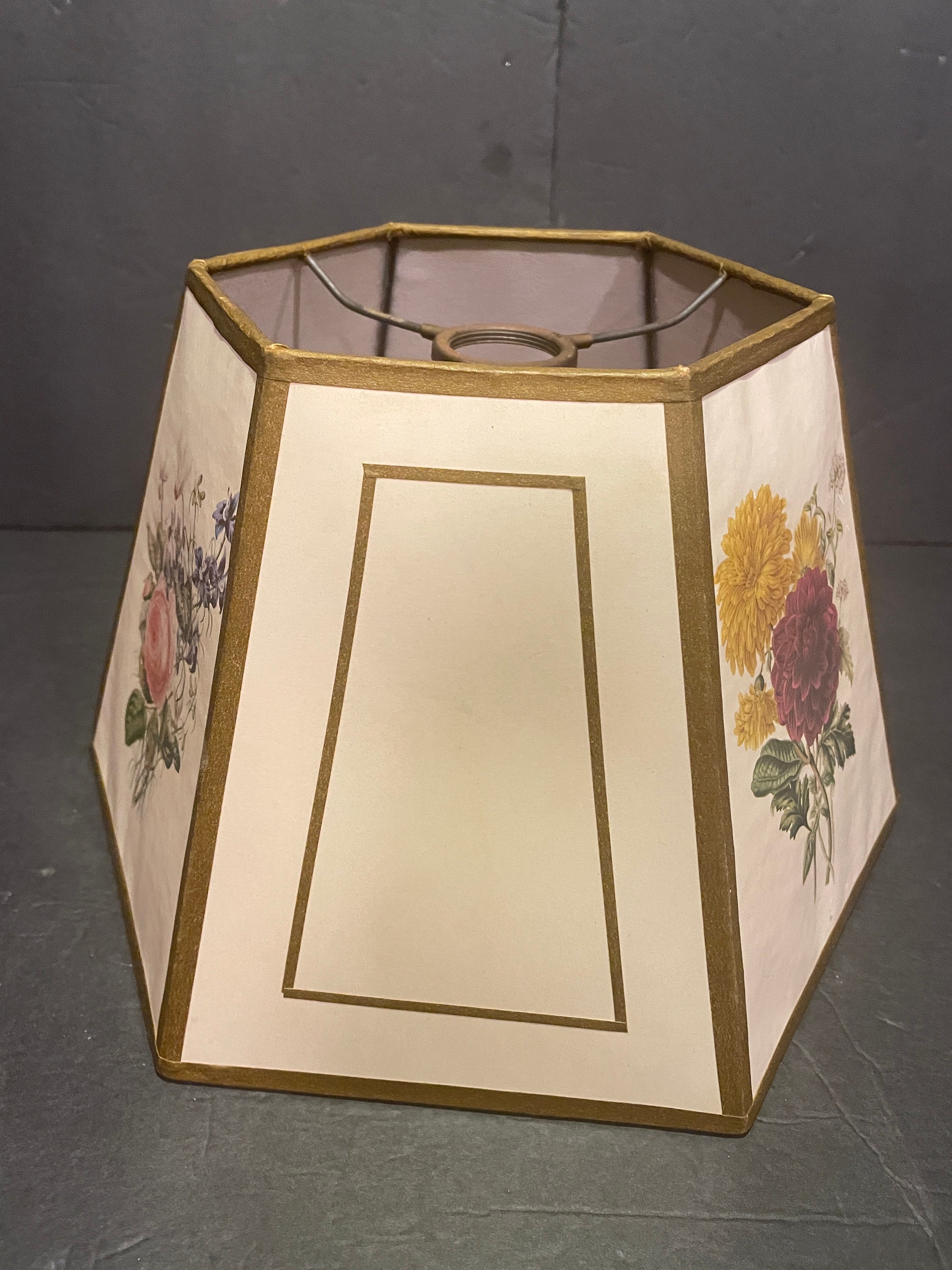 Vintage Lamp Shade Botanical Flowers Hexagon Bridge Cottage/floral ...