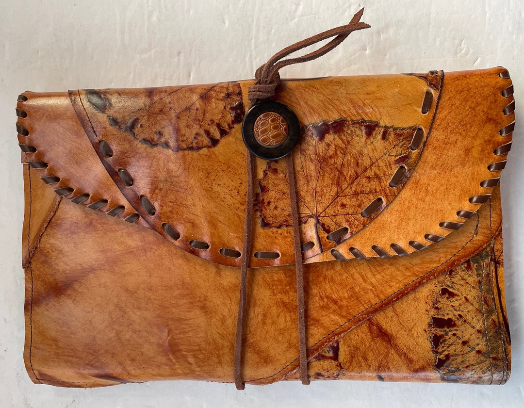 Leather Journal Embossed Leaf Pattern and Rawhide Button Closure - Etsy