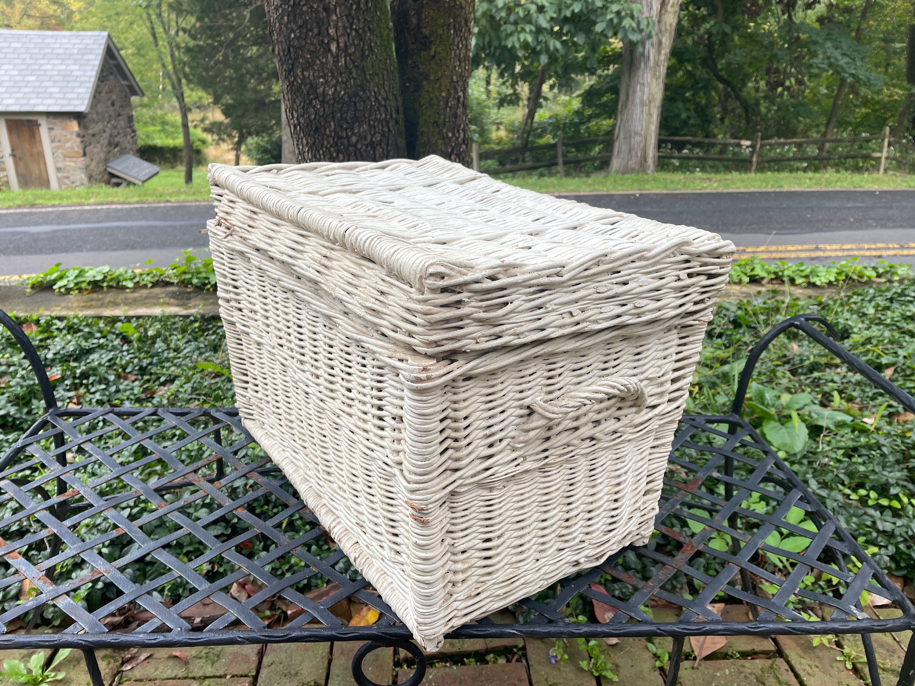 Antique Wicker Trunk Basket W/ Lid Handles Large Vintage Storage - Etsy