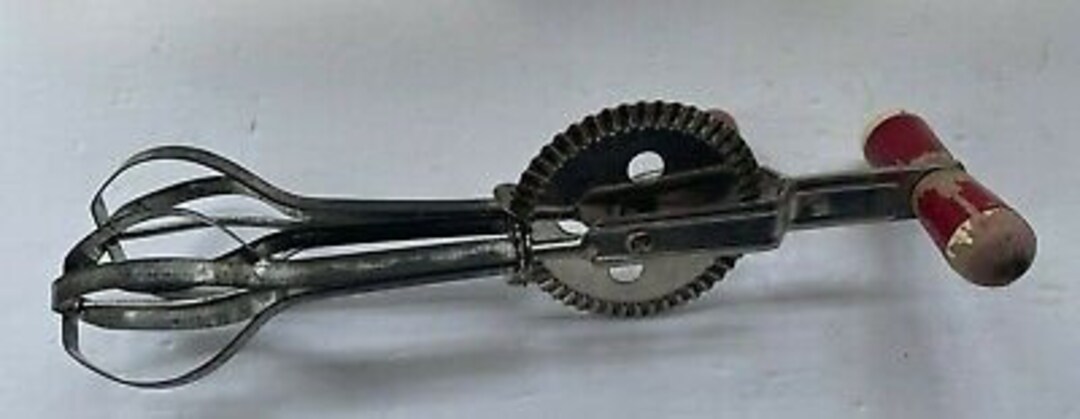 Vintage Ekco Kitchen Hand Mixer, Egg Beater Whisk With Red Wooden ...