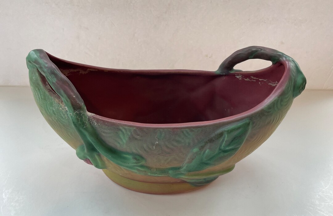 Antique WELLER POTTERY Red Mulberry Double Handle Jardiniere Excellent ...