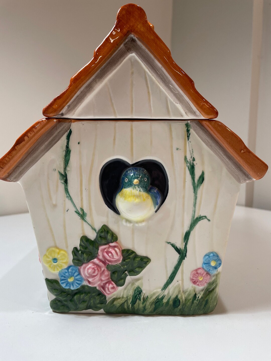 Bird House Cookie Jar Handpainted Ceramic Canister With Bluebirds - Etsy
