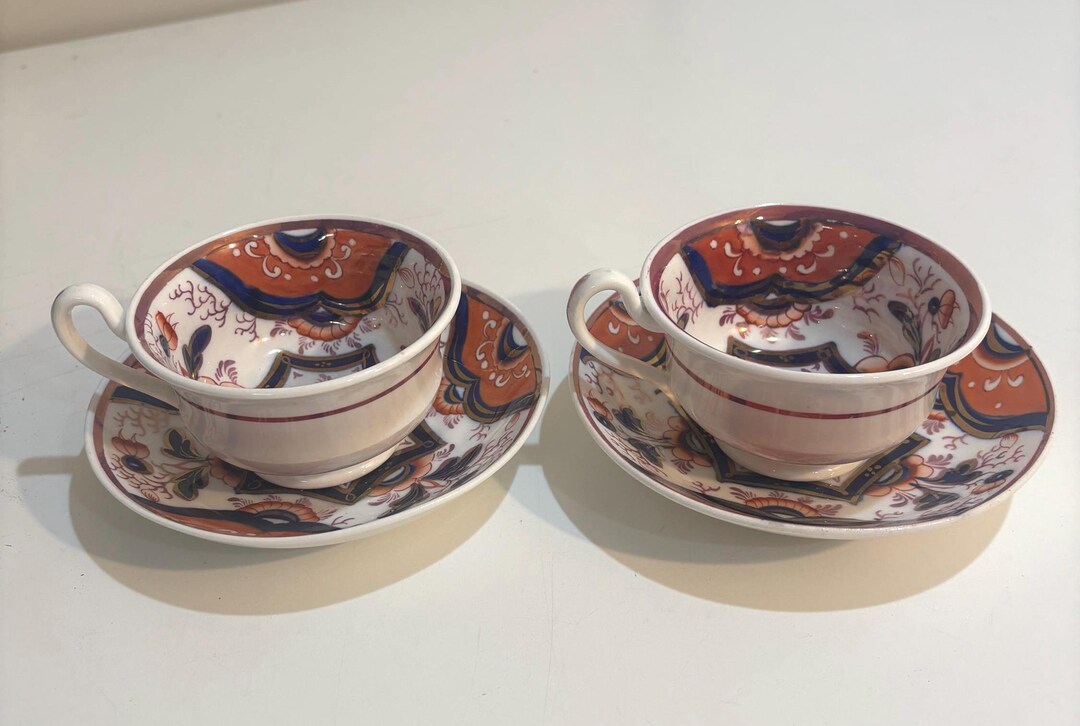 Antique Gaudy Welsh Tea Cup and Saucer Handpainted Ceramic 19th Century ...