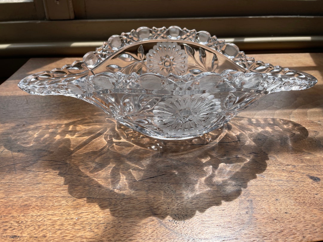 Vintage Crystal Glass Bowl, Floral Pattern, Oblong Serving Dish - Etsy