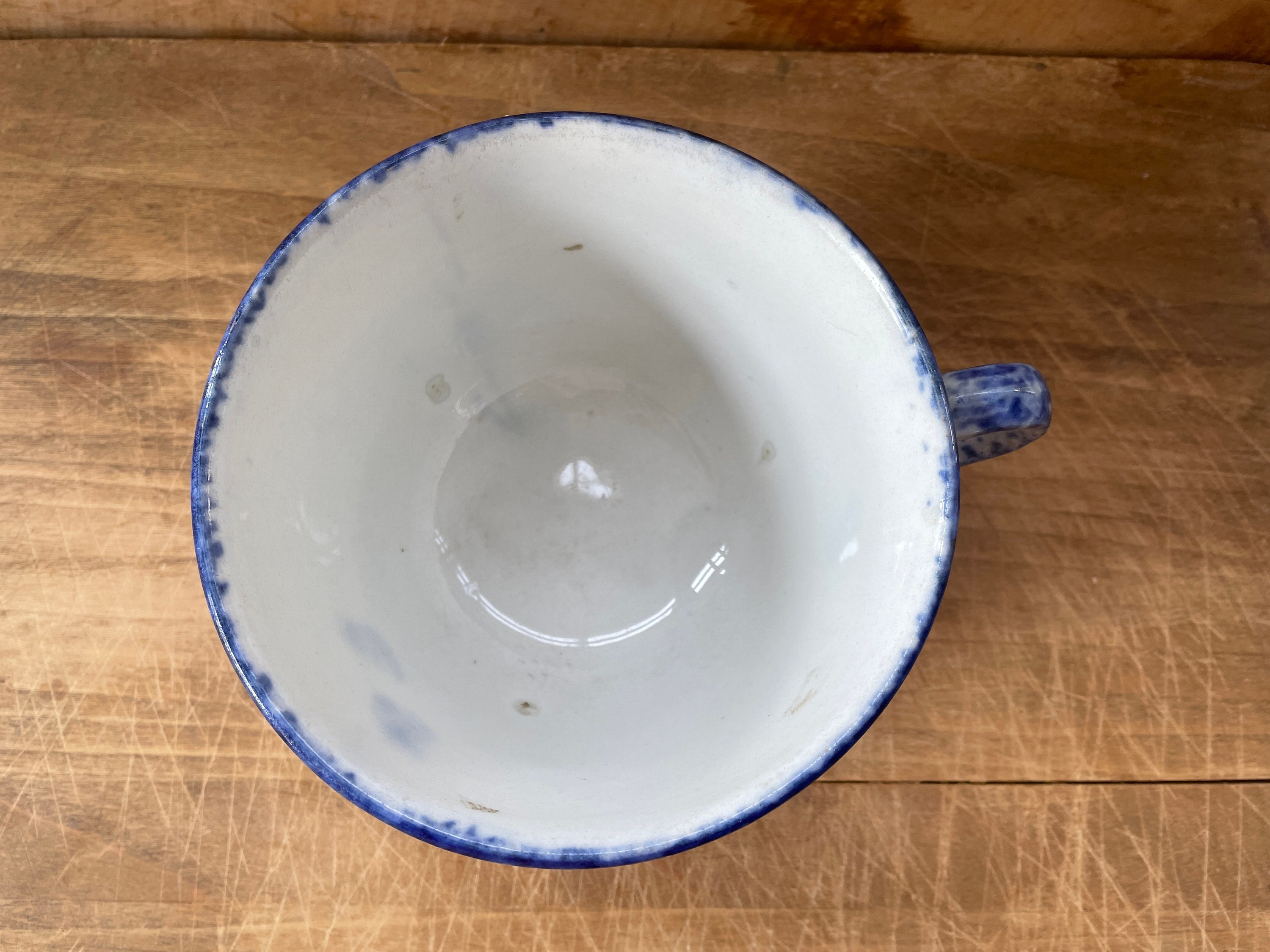 Antique Spongeware Large Cup Spatterware Blue and White 1800's Farmer's ...