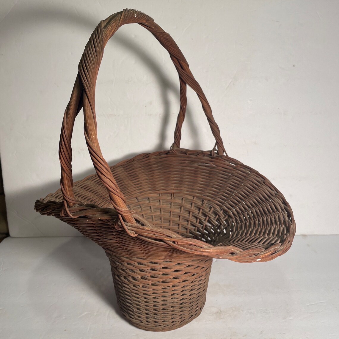 Vintage Antique Woven Basket Handmade Large Easter Basket Handle ...