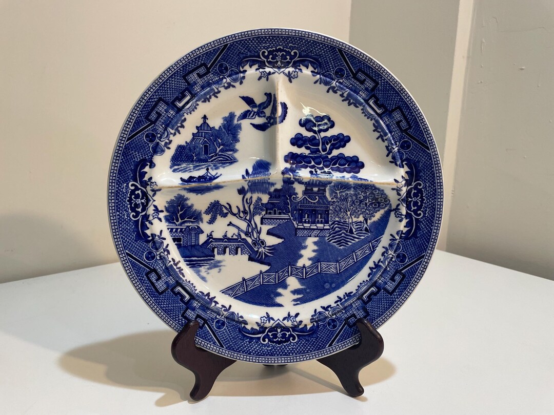 Blue and White Divided Grille Plate Blue Willow Pattern Restaurant Ware ...