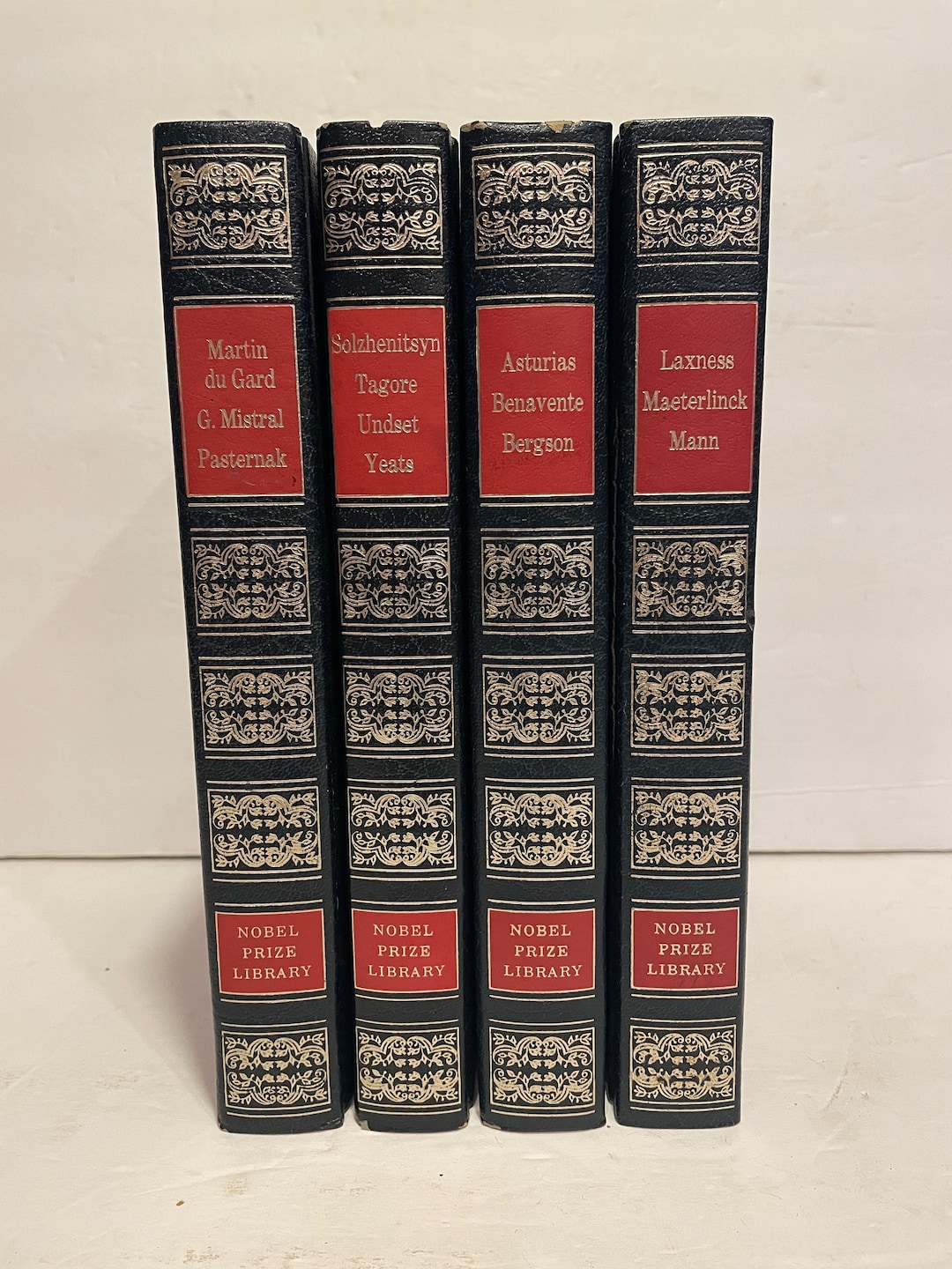 Nobel Prize Library Vtg Book Set of 4 1971 Blue Leather Gold Embossed ...