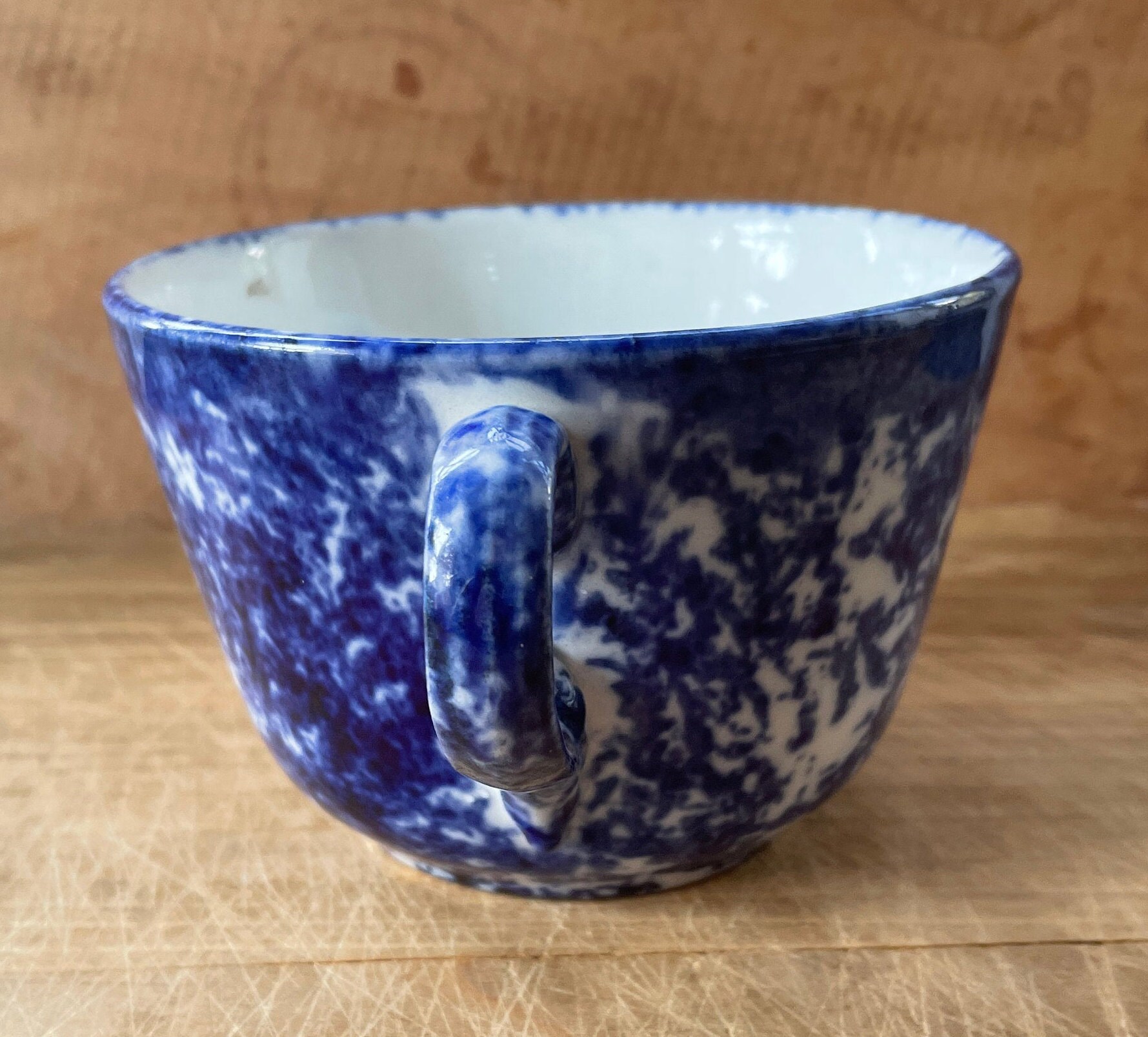 Antique Spongeware Large Cup Spatterware Blue and White 1800's Farmer's ...