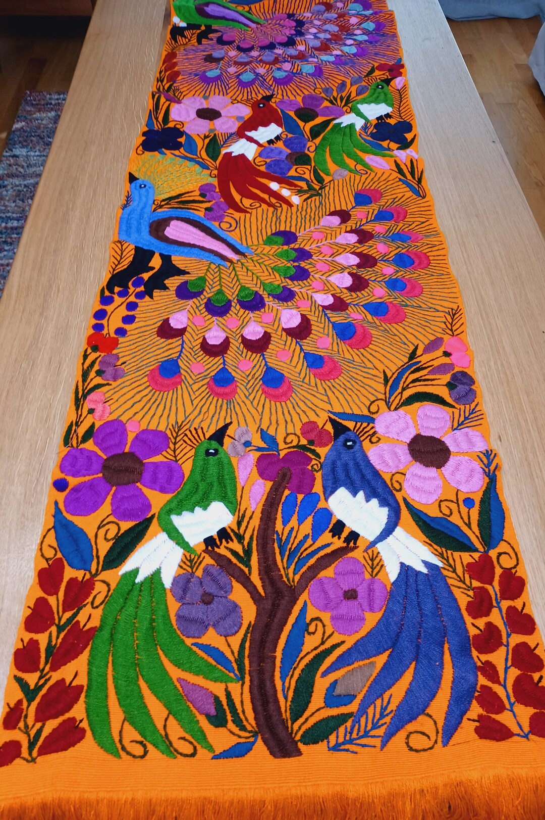 Mexican Table Runner With Animals and Plants, Hand-woven and Hand ...