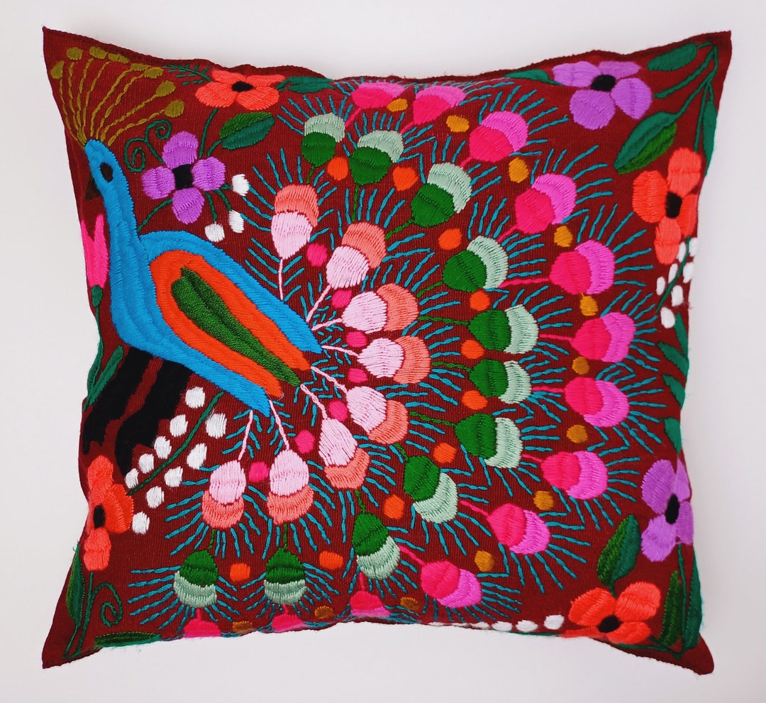 Mexican Hand Embroidered Animal Print Cushion Cover - Etsy