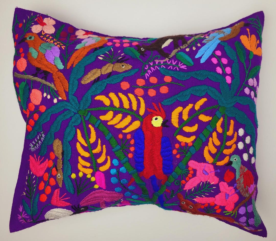 Mexican Hand Embroidered Animal Print Cushion Cover - Etsy