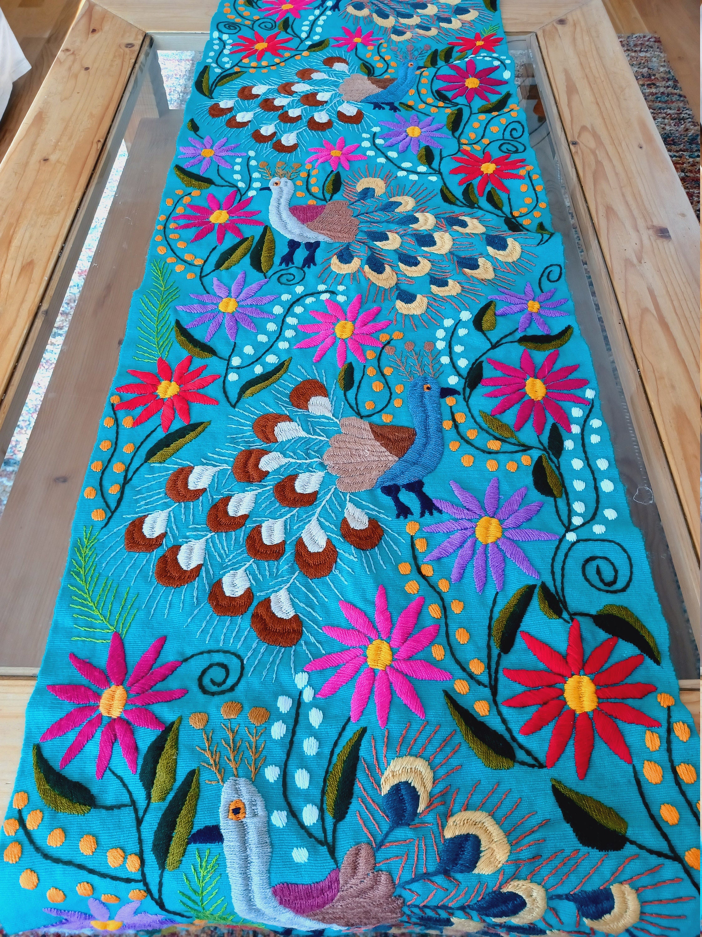 Linens embroidered table runner Mexican table runner hand woven table ...