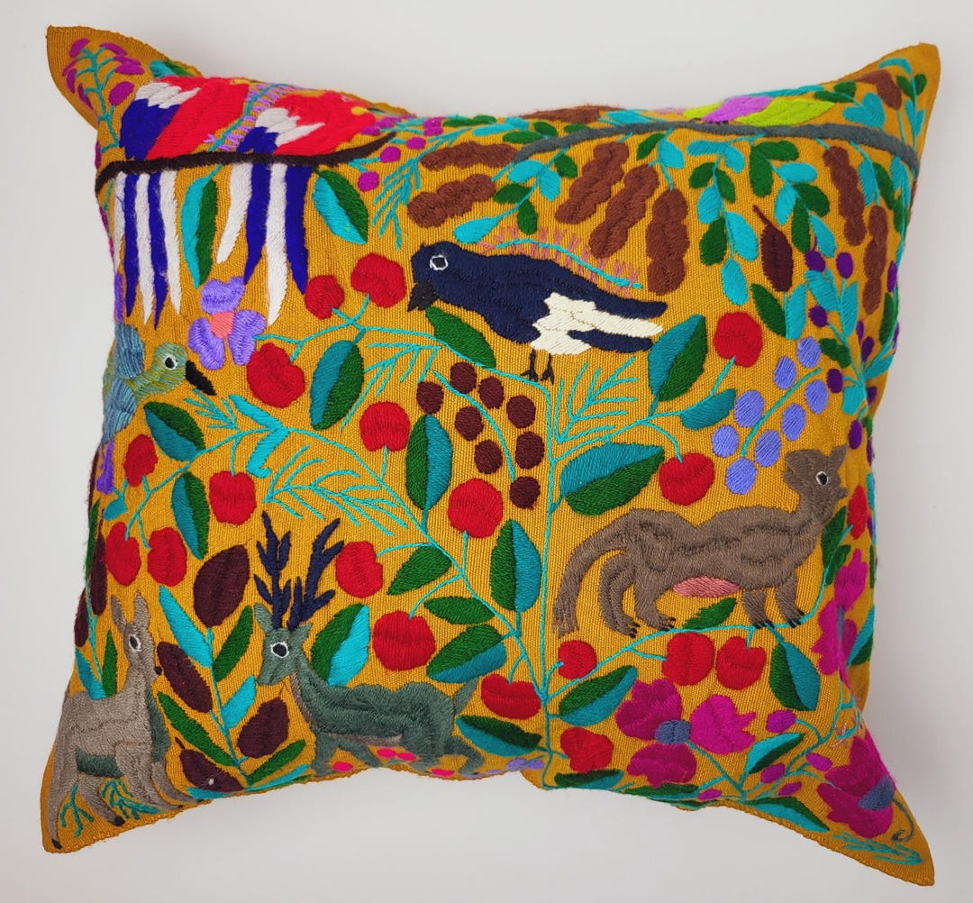 Mexican Hand Embroidered Animal Print Cushion Cover - Etsy