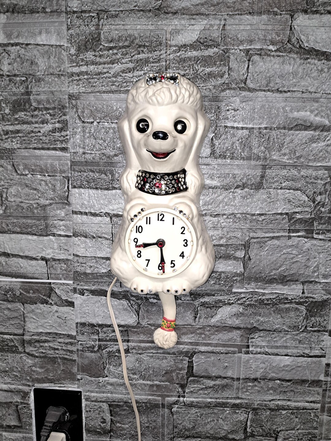 Kit Cat Clock Poodle Clock 1960s Electric 110v. Restored. White Jeweled ...
