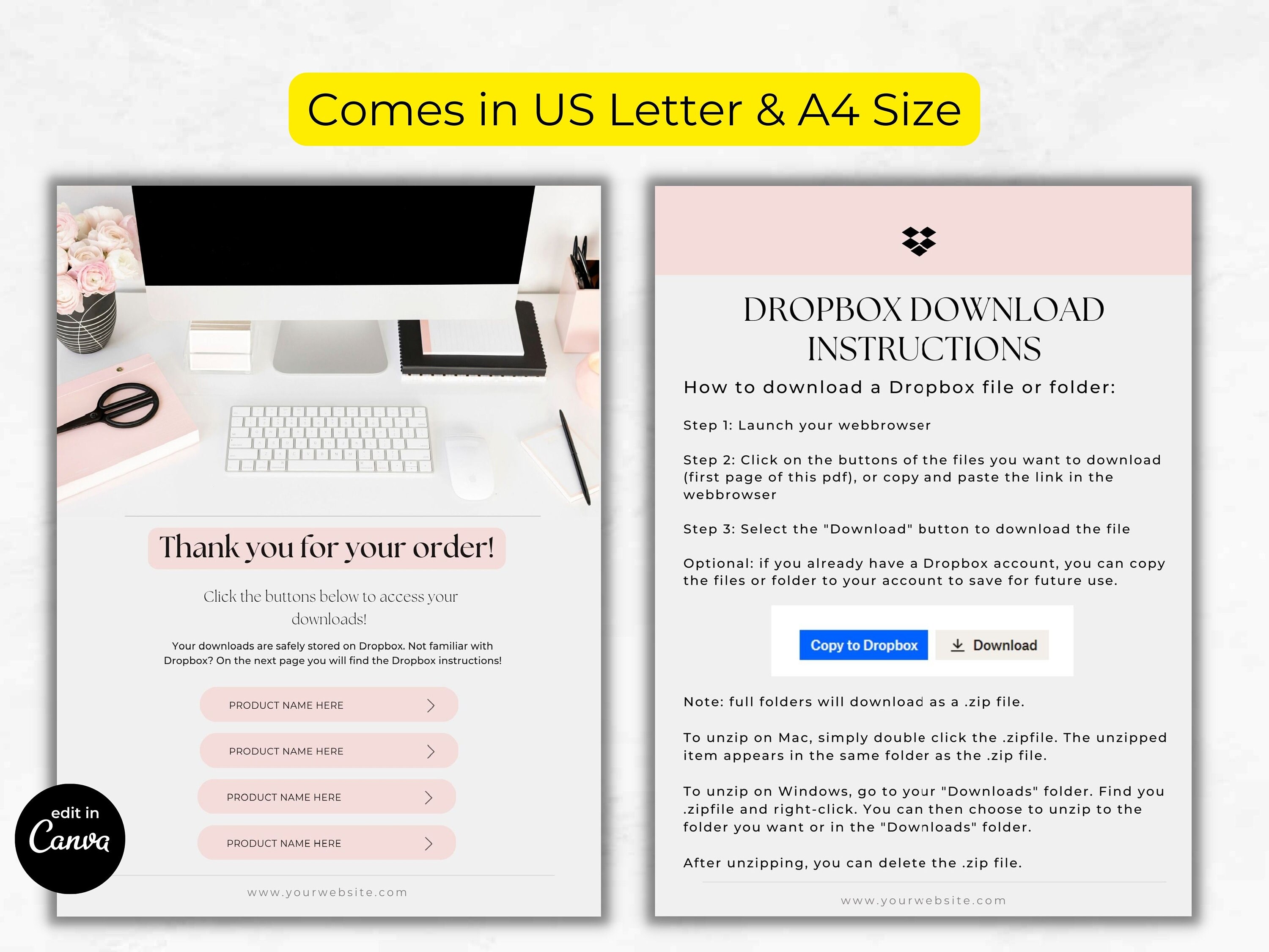 Canva Digital Products Template, DROPBOX Download Instruction Template ...