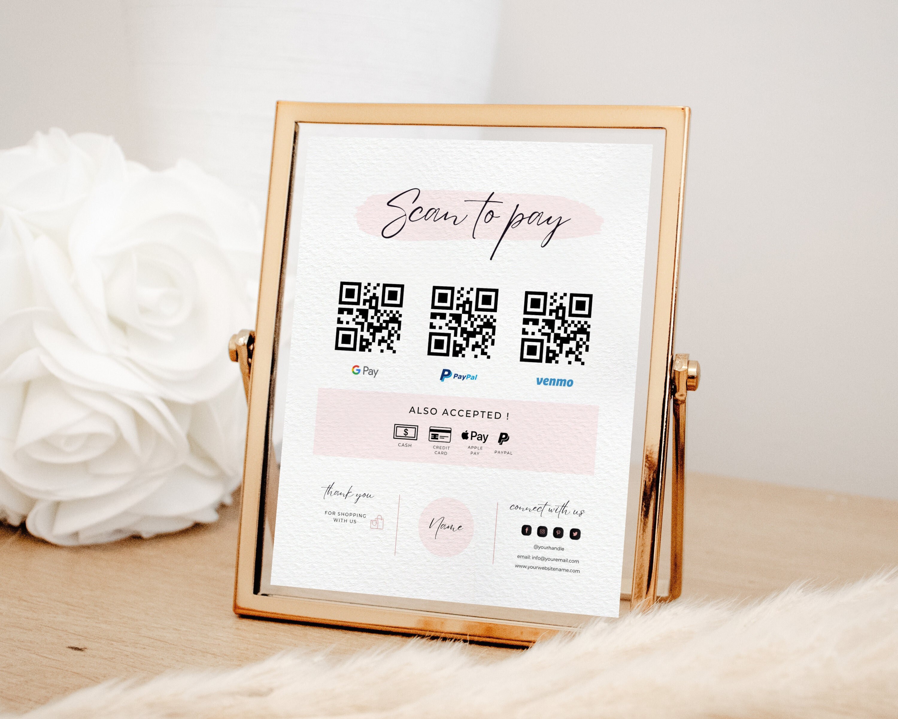 Blush Pink Editable QR Code Sign Canva Template, Printable Scan to Pay ...