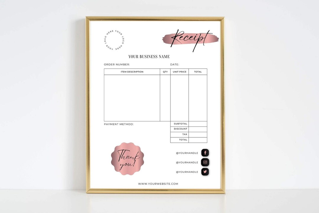 Dark Rose Gold Canva Receipt Template for Small Business| Small ...