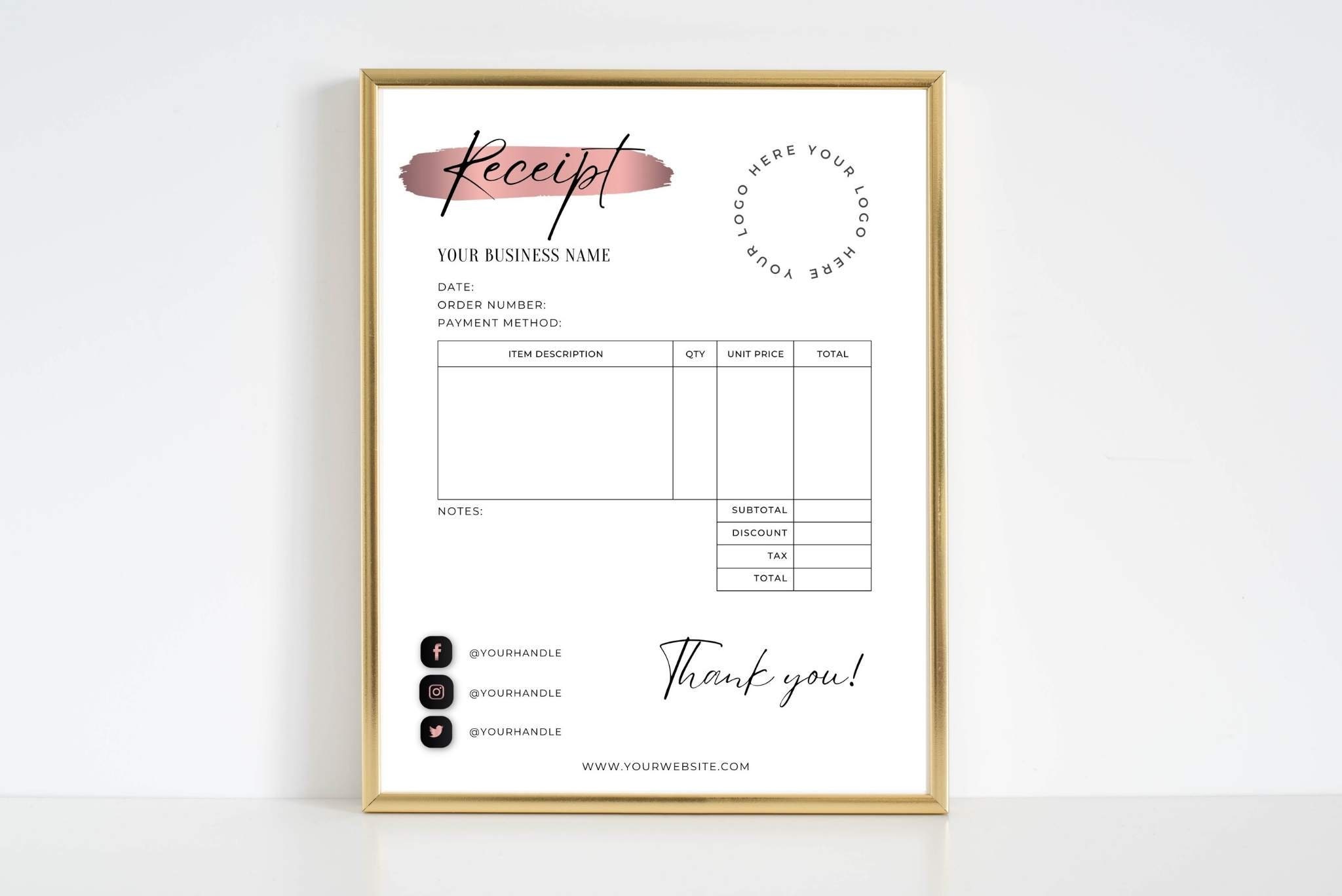 Dark Rose Gold Canva Receipt Template for Small Business| Small ...