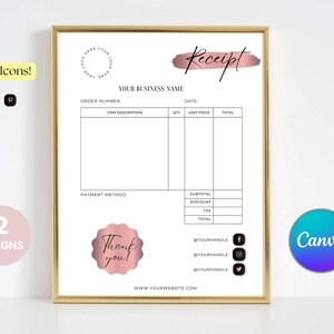 Dark Rose Gold Canva Receipt Template for Small Business| Small ...