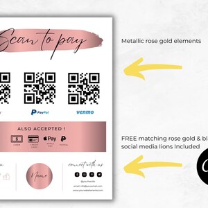 Dark Rose Gold Editable QR Code Sign Canva Template, Printable Scan to ...