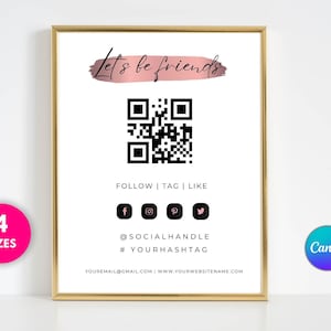 Rose Gold Social Media QR Code Sign Template, Small Business Custom QR ...