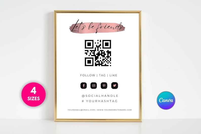 Rose Gold Social Media QR Code Sign Template, Small Business Custom QR ...