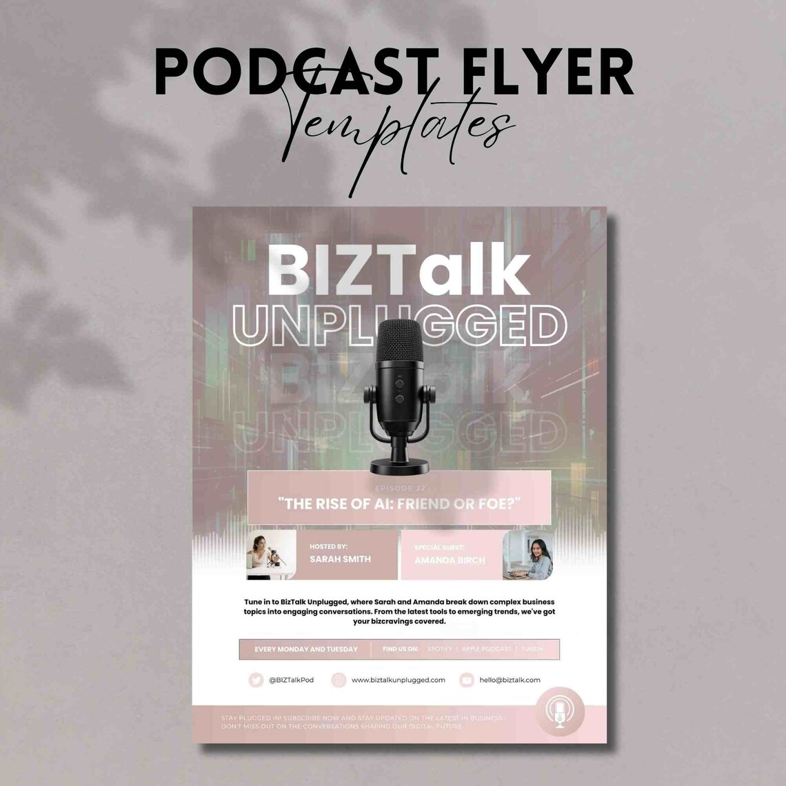 3 Feminine Podcast Flyer Templates, Editable Podcast Template, Flyer ...