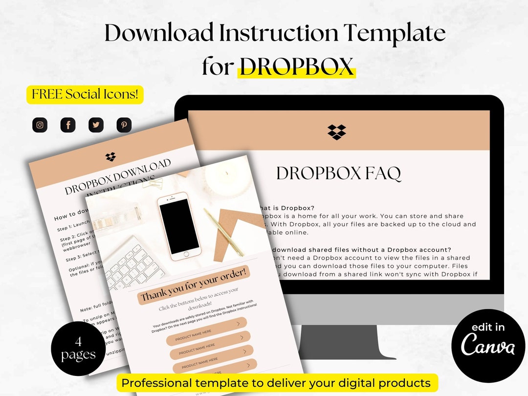 Canva Digital Products Template, DROPBOX Download Instruction Template ...