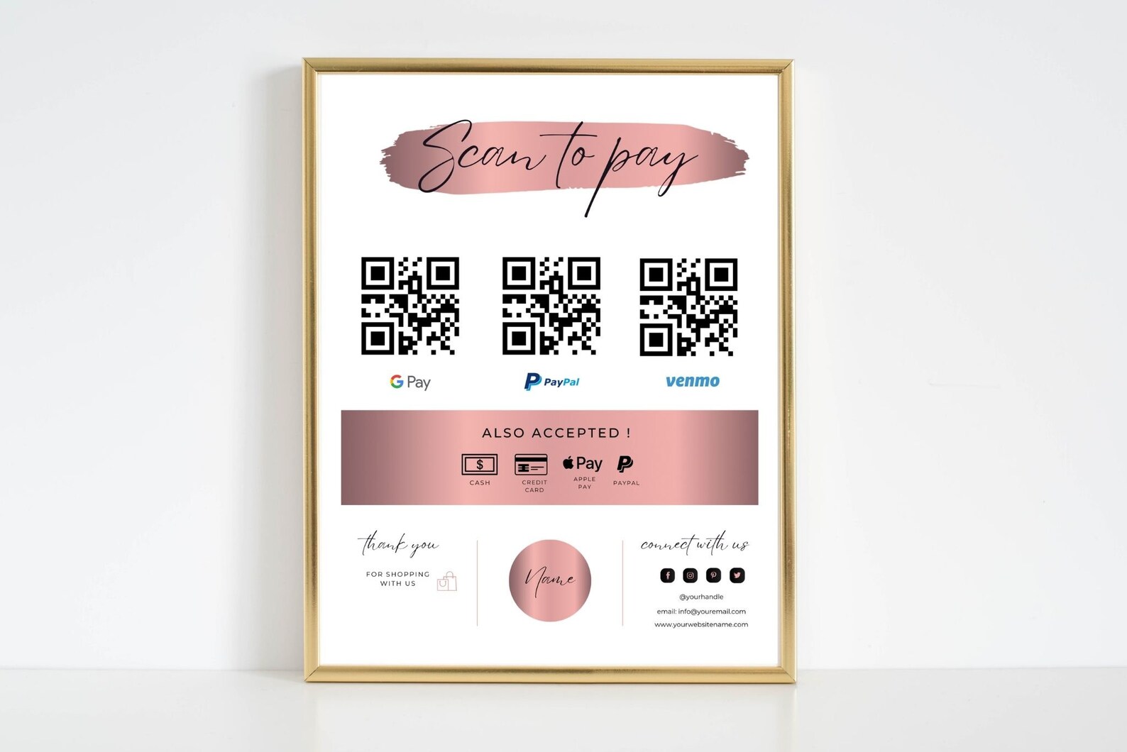 Dark Rose Gold Editable QR Code Sign Canva Template, Printable Scan to ...