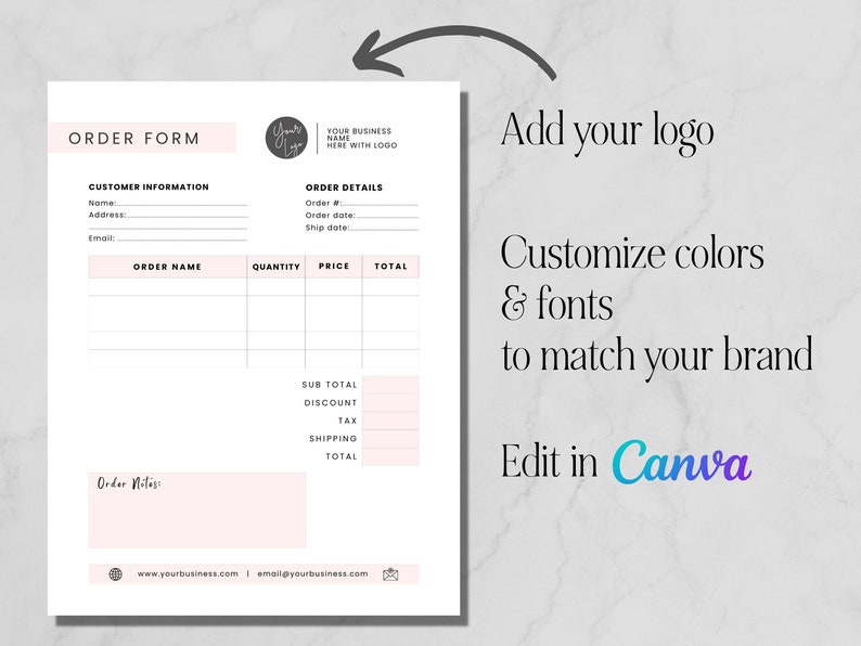 Small Business Order Form Template | Editable Order Form | Printabable ...