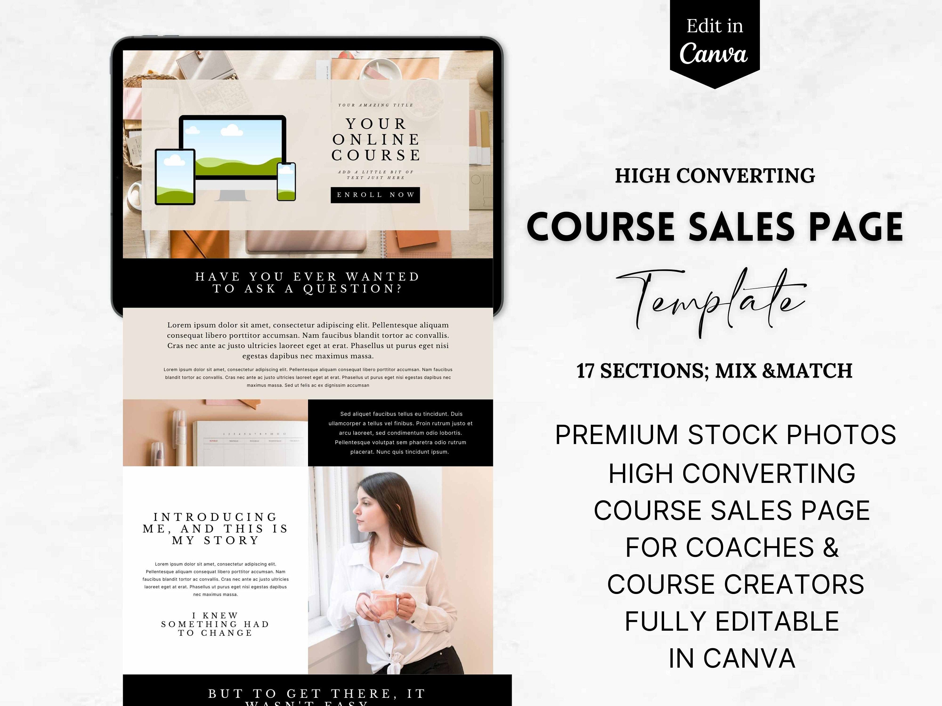 Course Sales Page Canva Template, Sales Page for Online Course, Course ...