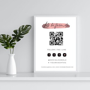Rose Gold Social Media QR Code Sign Template, Small Business Custom QR ...