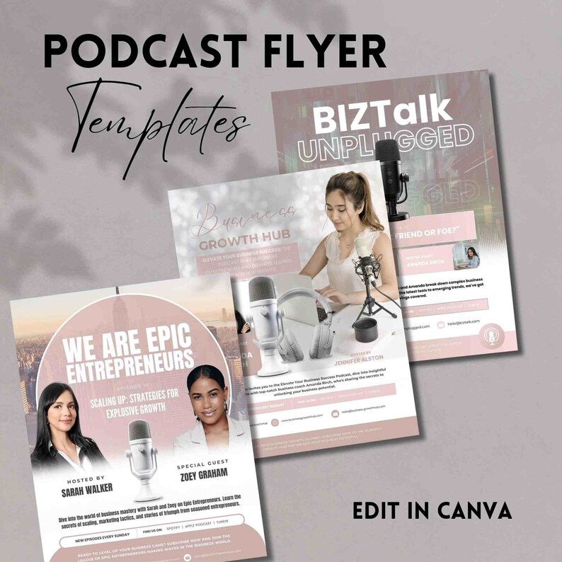 3 Feminine Podcast Flyer Templates, Editable Podcast Template, Flyer ...