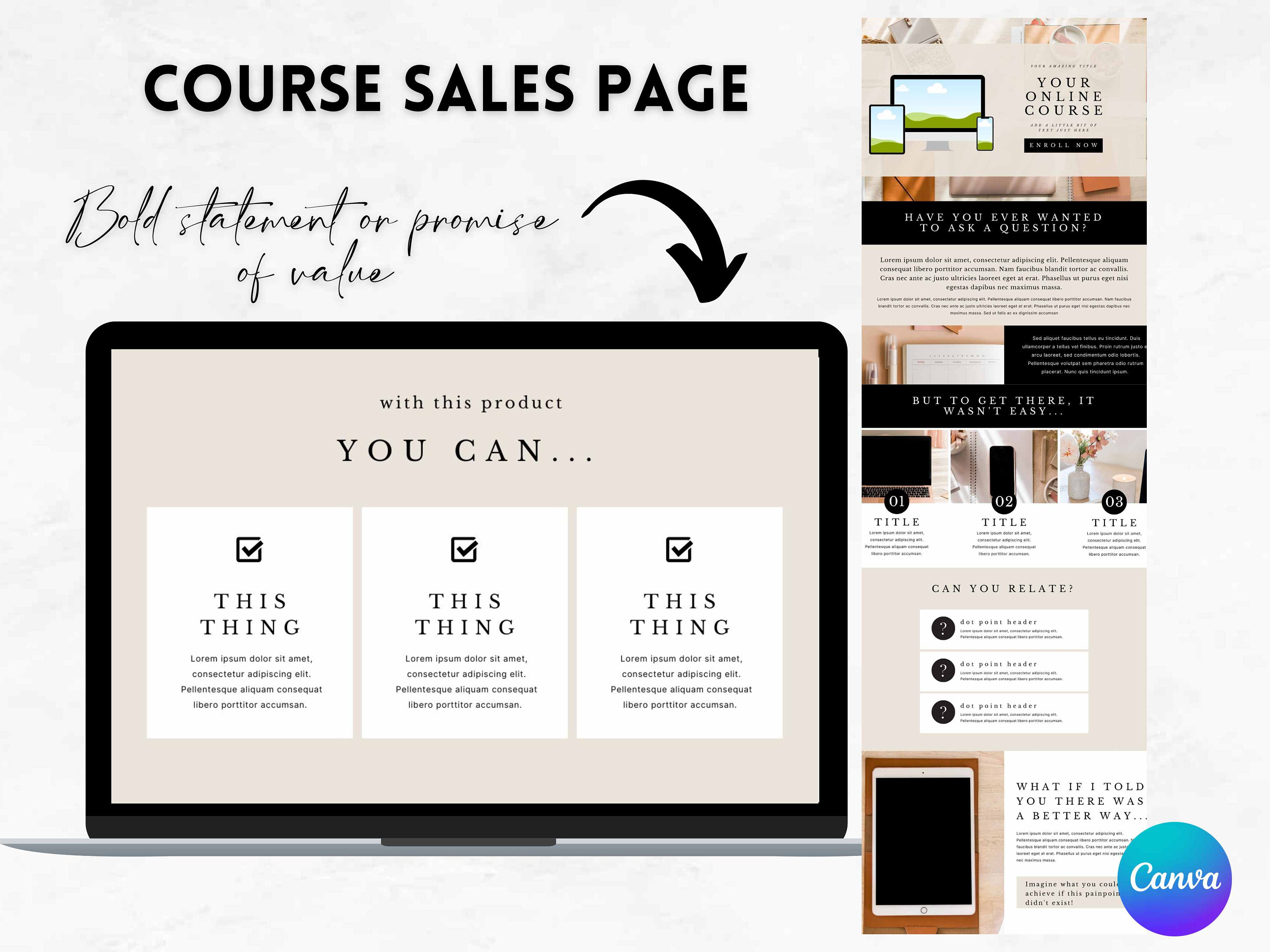 Course Sales Page Canva Template, Sales Page for Online Course, Course ...