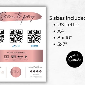 Dark Rose Gold Editable QR Code Sign Canva Template, Printable Scan to ...