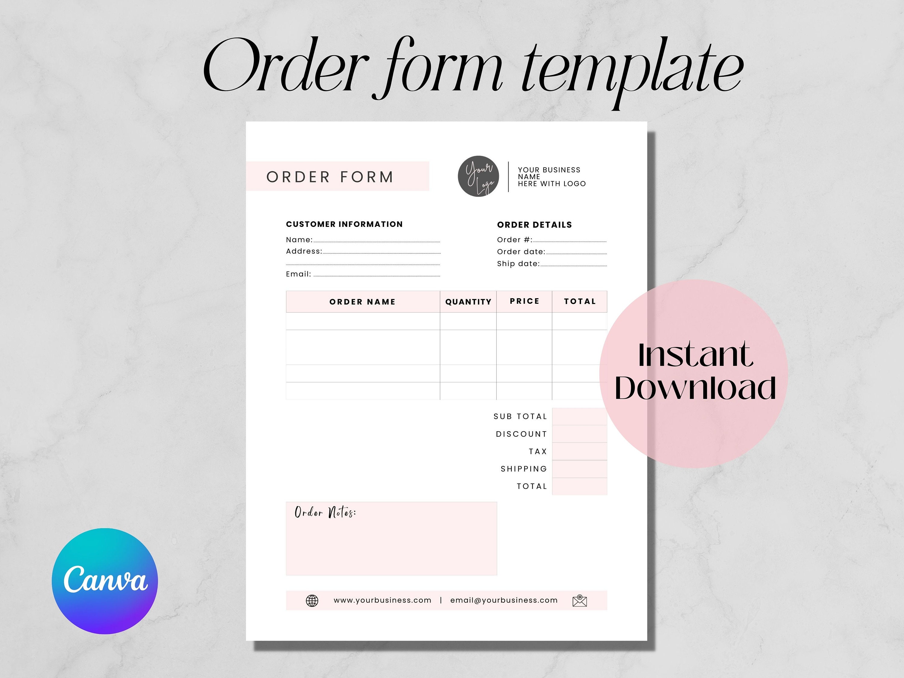 Small Business Order Form Template | Editable Order Form | Printabable ...