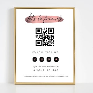 Rose Gold Social Media QR Code Sign Template, Small Business Custom QR ...