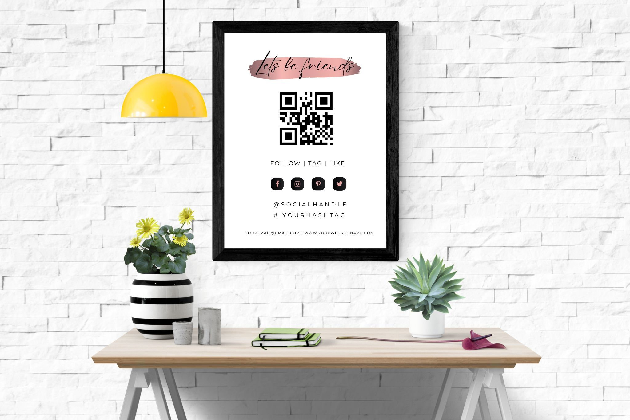 Rose Gold Social Media QR Code Sign Template, Small Business Custom QR ...